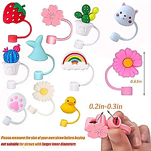 Silicone Straw Tips Cover 10 Pack Cute Silicone Reusable Drinking Straw Tips Lids Dust-Proof Straw Plugs for 1/4inch(6-8mm) Straw Tips for Decor Outdoor