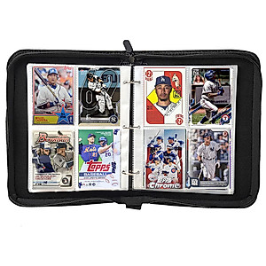 Leatherette 4 Pocket Trading Card Binder Album Holder Pages Folder Protector for Baseball Trading Cards TCG - Top loading 3 Ring Zip Card Binder Album Baseball Cards