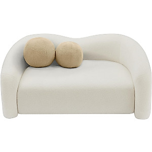 Meridian Furniture 186Cream-L Kali Collection Modern | Contemporary Loveseat with Soft Cream Faux Shearling Teddy Fabric, Curved Back, 62" W x 33" D x 27" H, Cream
