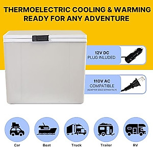 Koolatron Electric Portable Cooler Plug in 12V Car Cooler/Warmer 29 qt (27 L), No Ice Thermo Electric portable Fridge for camping, Travel Road Trips Trucking with 12 Volt DC Power,Gray/White.