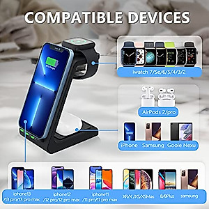 Wireless Charging Station,3 in 1 Fast Charging Station,Wireless Charger Stand for iPhone 14/13/12/11 Pro Max/X/Xs Max/8/8 Plus, AirPods 3/2/pro, iWatch Series 7/6/5/SE/4/3/2 (Black)