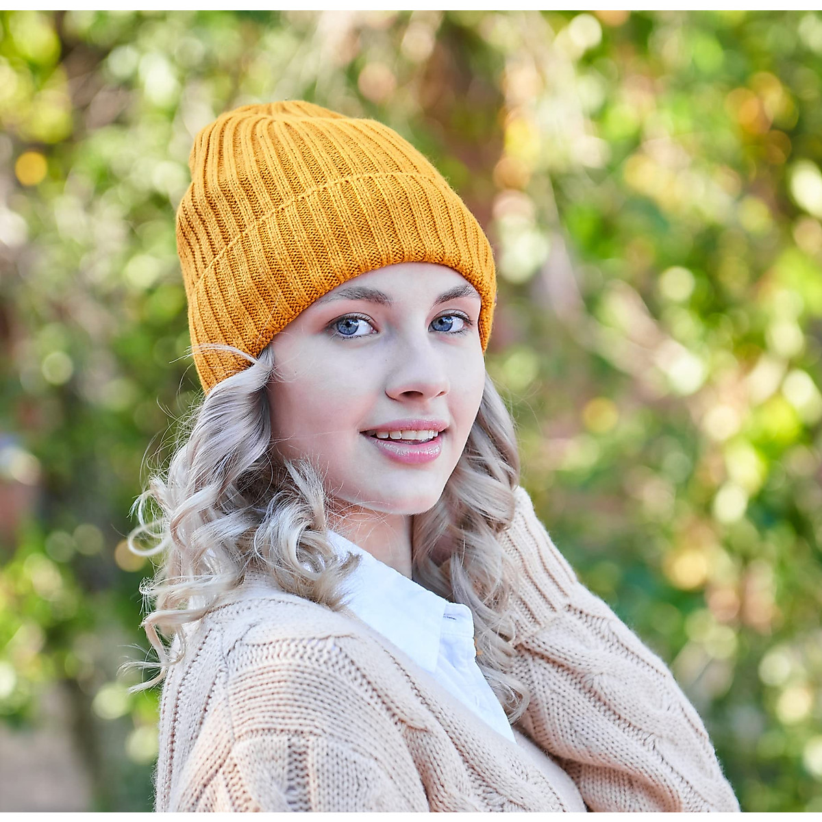 Connectyle Knit Cuffed Beanie Hat for Men Women Fleece Lined Warm Knitted Winter Hats Mustard Yellow
