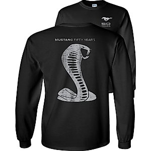 Fair Game Ford Mustang 50 Years Long Sleeve Shirt Anniversary Grey Shelby Cobra Snake Silhouette-Black-XL