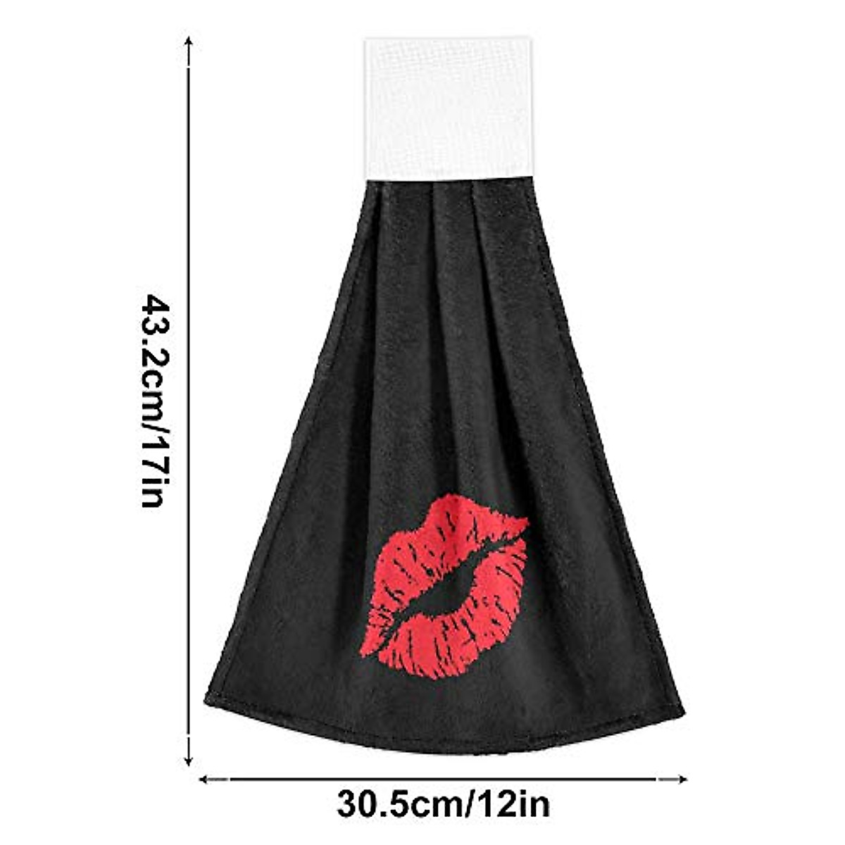 YYZZH Red Lip On Black Kitchen Hand Towels with Hook & Loop Set of 2 Absorbent Bath Hand Towel Hanging Tie Towel