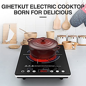GIHETKUT Electric Cooktop Single Burner, 1800W Electric Stove Top with Touch Control, 9 Power Levels, Kids Safety Lock & Timer, Overheat Protection,110V Induction Cooktop