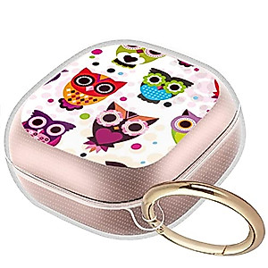 Compatible with Galaxy Buds 2 / Galaxy Buds Pro / Galaxy Buds Live ,Soft TPU Printing Case Shock-Absorbing Protective Cover with Keychain (Floral Owls)