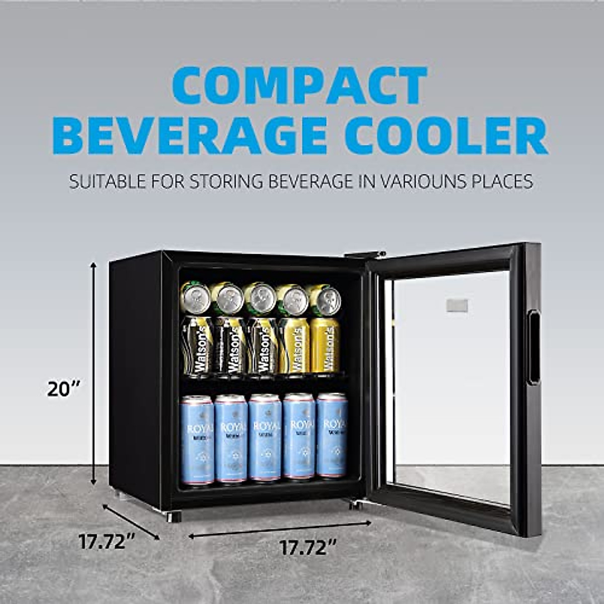 WANAI Mini Fridge Cooler 60Cans Beverage Refrigerator Glass Door Beverage Cooler for Beers Wine Juicer Cooler Adjustable Shelves LED Lights for Home, Office or Bar