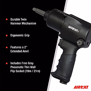 AIRCAT Pneumatic Tools 1431-2: 1/2-Inch Impact Wrench 1,000 ft-lbs of Torque - 2-Inch Extended Anvil