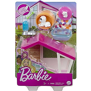 Barbie Mini Playset with 2 Pet Puppies, Doghouse and Pet Accessories, Gift for 3 to 7 Year Olds