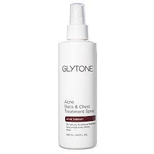 Glytone Acne Treatment Spray for Back & Chest - 2% Salicylic Acid - For Body Acne - Quick Dry, Upside Down Pump - Fragrance-Free - 8 fl. Oz.