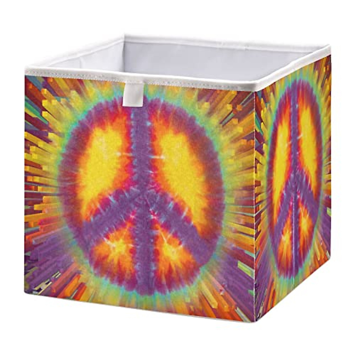 Tie Dye Peace Sign Storage Basket Storage Bin Rectangular Collapsible Shelves Basket Large Toy Chest Organizer for Home Office Dormroom