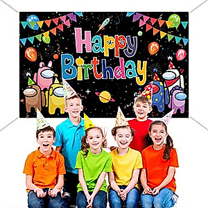 Among Us Happy Birthday Background Decoration-Among Us Game Banner for Men Boy Kids’ Game Theme Birthday Party Decoration (5x3ft)