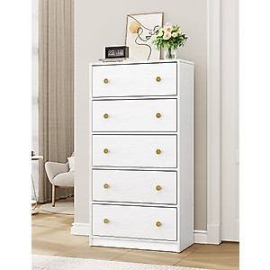 Nicehill White Dresser for Bedroom with 5 Drawers, Fabric Dresser Storage Tower, Chest of Drawers for Closet, Living Room, Hallway, Entryway, Woodeen Dresser（White）