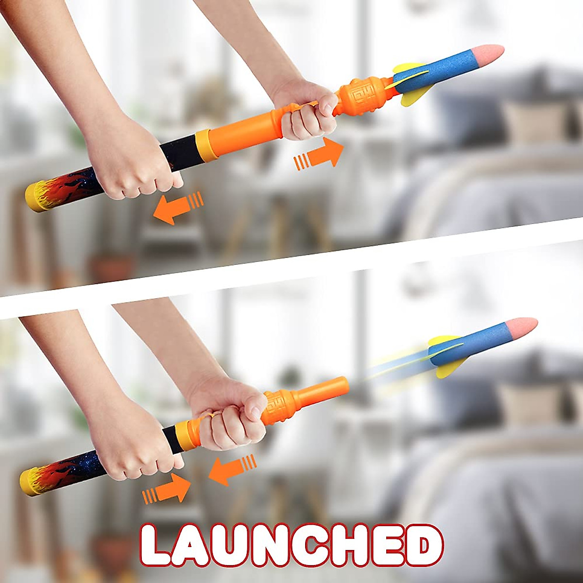 ArtCreativity Rocket Launcher Toys, Set of 6, Launchers with 1 Foam Rocket Each, Fun Flying Toys for Boys and Girls, Unique Outdoor Toys for Kids, Cool Birthday Party Favors for Children, 19 Inches