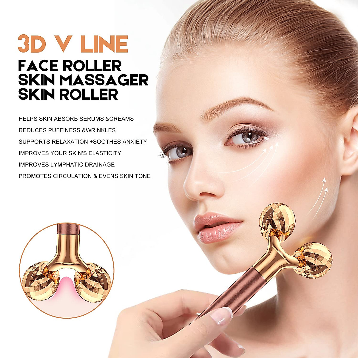 2-IN-1 Beauty Bar 24k Golden Pulse Facial Face Massager, Electric 3D Roller and T Shape Arm Eye Nose Head Massager Facial Roller Massager Kit Skin Care Tools