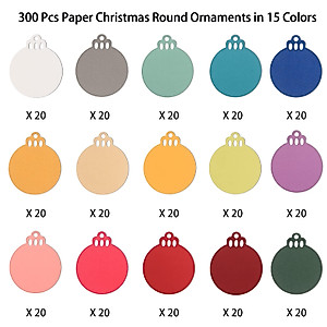 300 Pieces Round Bauble Hanging Gift Tags Blank Christmas Tree Labels Multicolor Round Gift Tags 2.7‘’ x 3.5" Round Bauble Hanging Cutout Ornament for DIY Crafts Xmas Holiday Party Decor,15 Colors