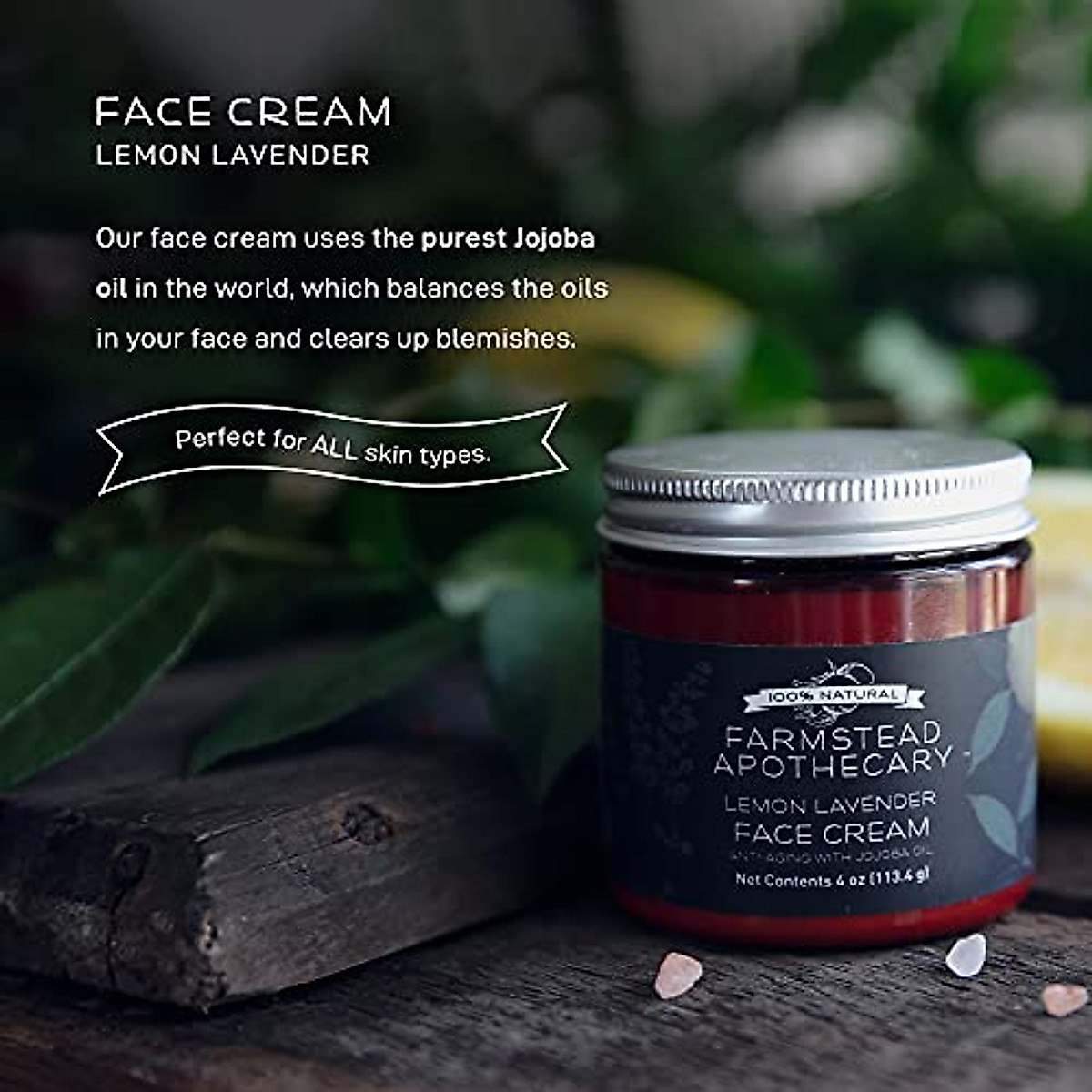 Farmstead Apothecary 100% Natural Anti-Aging Face Cream with Jojoba Oil, 4 oz (Lemon Lavender)