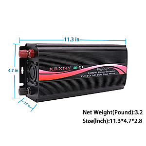 KRXNY 1000W Pure Sine Wave Power Inverter 48V DC to 110V 120V AC 60HZ with LED Display US Output Socket
