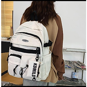 MININAI 2023 Preppy Backpack with Coin Purse Y2k Japanese Harajuku Backpack Aesthetic Cool College Daypack Fit 15.6" Laptop (White,One Size)