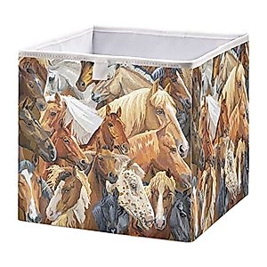 CaTaKu Horses Colorful Storage Bins 11 Inch Fabric Storage Baskets for Shelves Foldable Storage Baskets for Organizing Decorative Large Closet Organizers Cubes
