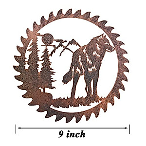 WAIU Metal Cabin Wall Art Decor Deer Bear Wolf in the Forest Pine Tree, 9 Inch Set of 3 Rustic Bronze Concise Saw Blade Decoration Hanging for Living Room Bedroom Bathroom Indoor Outdoor, Lodge
