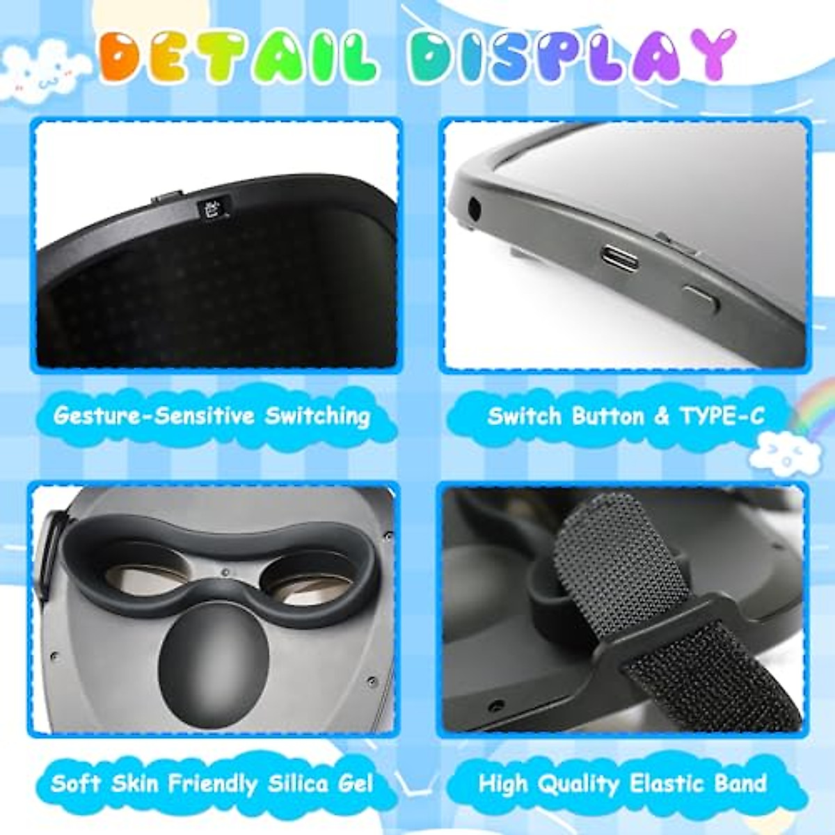 Ompusos LED Mask for kids - Gesture Sensing Transforming Light Up Face Mask for Halloween Rave, Birthday, and Masquerade Parties