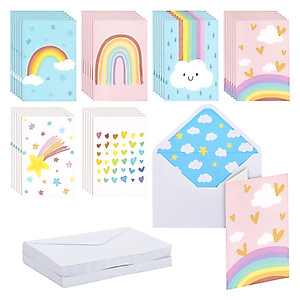 Paper Junkie 48 Pack Rainbow Cards with Envelopes for Thank You, Baby Shower, Birthday, Kids Stationary, Girls (Pastel, 4x6 In) - Blank Cards and Envelopes for Kids - Rainbow Notecards