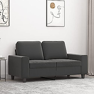 vidaXL 2-Seater Modern Sofa with Sturdy Metal Frame, Dark Gray Microfiber Upholstery, Comfortable Armrests and Back Pillows for Living Room Decor