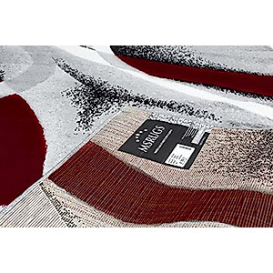 Msrugs Area Rugs, 8x10 Frize Collection Modern Gray Red White Area Rug, Contemporary Geometric Carpet for Living Room and Bedroom