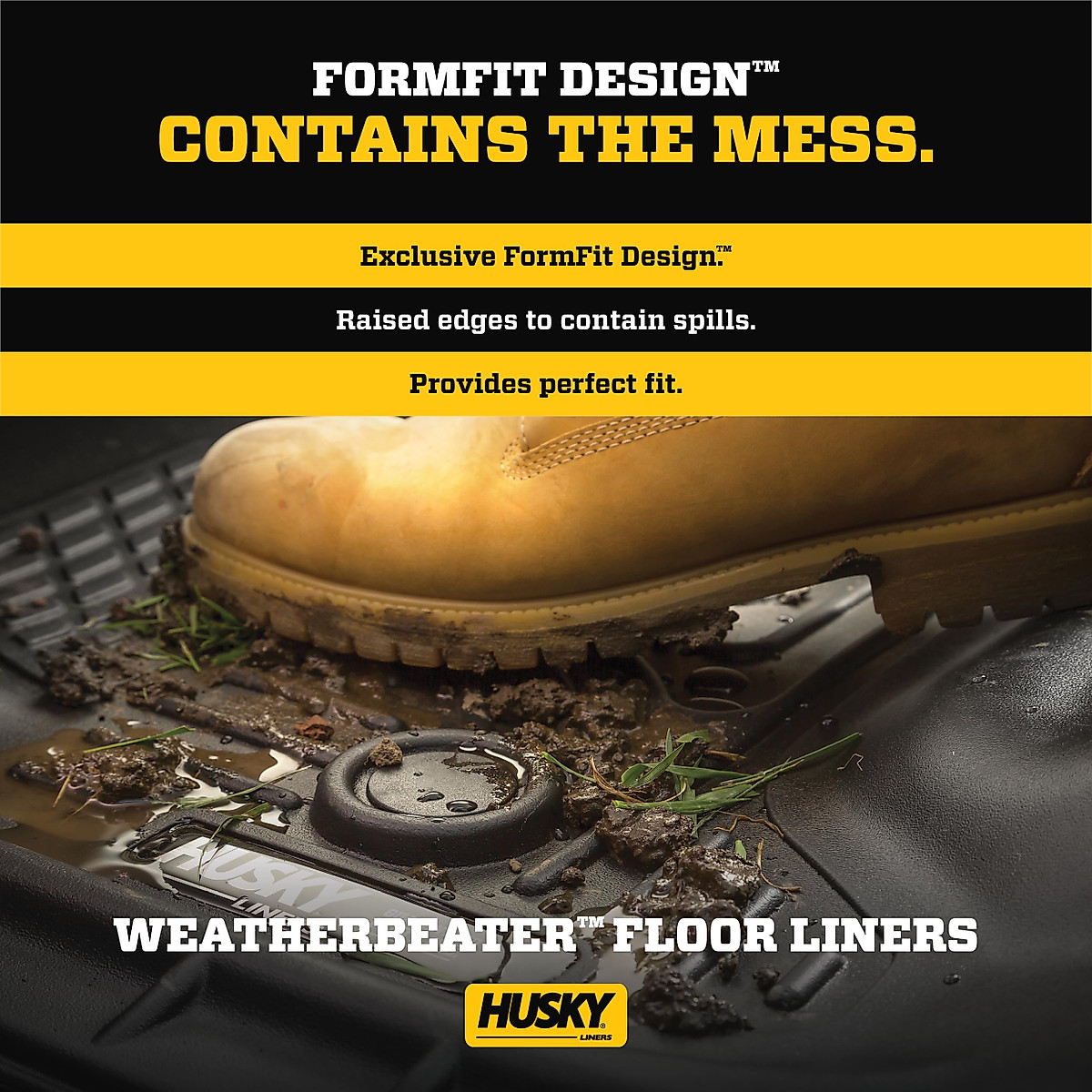 Husky Liners Weatherbeater Floor Mats | Fits 2019 - 2023 Ford Ranger Ext Cab, SuperCrew, SuperCab | Front Row, 2-pc Black - 13411