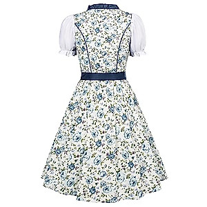 Scarlet Darkness Women's German Dirndl Dress Costumes for Bavarian Oktoberfest Carnival White-Blue L