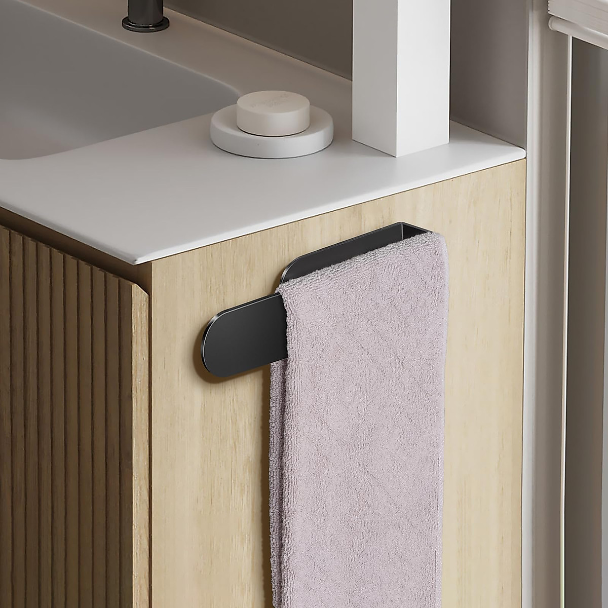 Hand Towel Holder, Self Adhesive Bathroom Towel Holder, SUS 304 Stainless Steel Towel Holder for Bathroom Wall, 8-inch Matte Black Hand Towel Holder for Bathroom, Hand Towel Racks for Bathroom,Kitchen