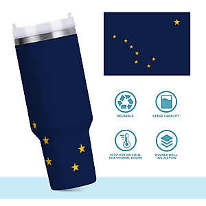 ODAWA 40oz Travel Insulated Tumblers with Handle and Straw, Alaska Flag Leak Proof Tumbler Steel Insulated Tumbler