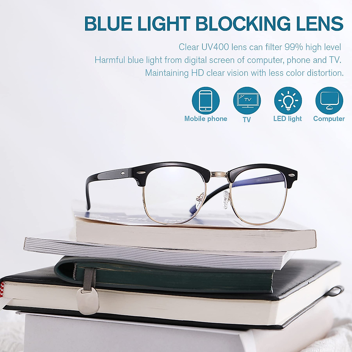 Pro Acme Blue Light Blocking Glasses Semi Rimless Frame Filter Blue Ray Computer Glasses (Matte Black)