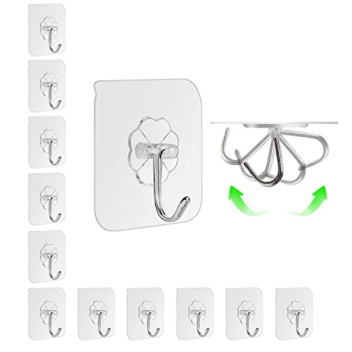 BIEOFFEI Wall Hooks - 12 Packs Adhesive Hooks Heavy Duty 33lb (Max), Reusable Bathroom Hooks, Waterproof and Oilproof Seamless Strong Hooks for Kitchen Bathroom Home and Office