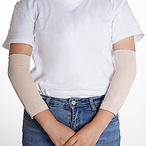 HOVEOX 3 Pairs Forearm Tattoo Cover Up Sleeves Tattoo Cover Up Sleeve Forearm Tattoo Cover Up Compression Sleeves Tattoo Cover Sleeve (8.2 inch, Nude)