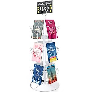 ANBOXIT Greeting Card Display Stand Rotating Rack Holder, for Postcard Sticker Retail, Metal White