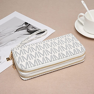 MKP COLLECTION Womens Fashion Double Zip Around Wallet Long Purse Credit Card Holder Bifold Ladies Cluth Wristlet Wrist Strap