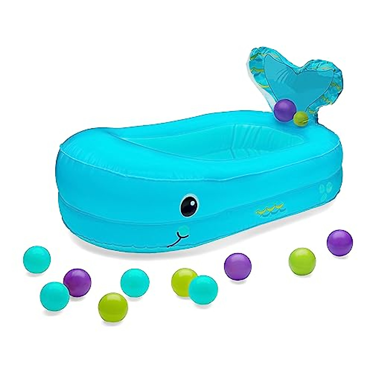 Infantino Whale Bubble Inflatable Baby Bath Tub and 10-Piece Ball Set, Inflated size: 30 in x 18 in (76.2 cm x 45.7 cm), 6-24 Months, Blue