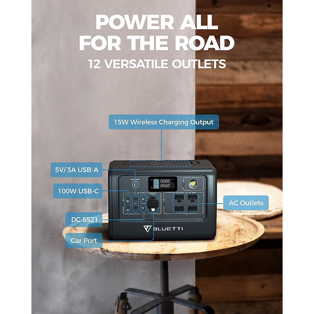 BLUETTI EB70 Portable Power Station, 716Wh LiFePO4 Battery Backup w/ 4 800W AC Outlets (1,400W Peak), 15W Wireless Charger, Solar Generator for Camping, Road Trip, Power Outage (Solar Panel Optional)