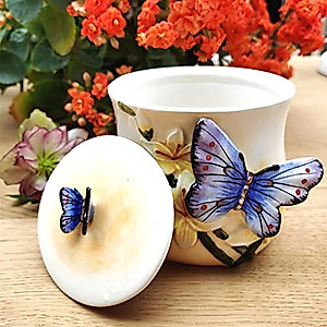 FORLONG Ceramic Organizer Canister with Lids - Butterfly Collection Jars Decor for Bathroom, Organization Holder for Vanity, Counter