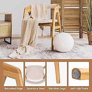 Giantex Accent Chair Set of 2, Bamboo Painted Surface Upholstered Comfy Reading Chair with Anti-Slip Foot Pads, Curved Backrest, Arm Lounge Chair for Bedroom, Living Room, Office, Natural