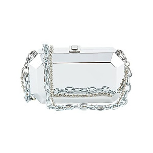GripIt Mirror Acrylic Bag Box Small Silver Clutch Purses for Women Evening Handbag Crossbody Purses with Chains Party Bag