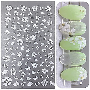 Flower Nail Stickers 3D Self-adhesive Nail Art Supplies 4 Sheets White Cherry Blossom Nail Art Decals Manicure Tips Nail Decoration Floral Nail Stickers for Acrylic Nails Beauty Charms Accessories