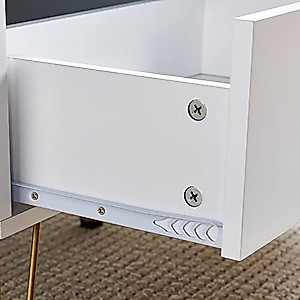 White Modern Kitchen Storage Cabinet Cupboard with Golden Line, Buffet Console Table Cupboard with 1 Door and 3 Drawers for Living Room Dining Room Entry Hallway, Credenza Sideboard Buffet Organizer