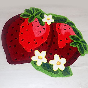 Abreeze Toilet Red Rug Strawberry Kids Rug Colorful Handmade Floor Mats Non-Slip Princess Rugs, 31"x23"