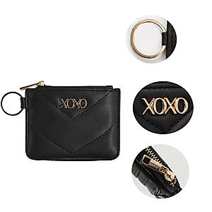 XOXO Women’s Wallet Mini Black Vegan Leather Quilted Pattern Key Card Id Coin Case, XW321356G-42-A02