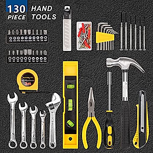 COMOWARE 130 Piece Tool Set, General Household Hand Tool Kit with Plastic Toolbox Storage Case
