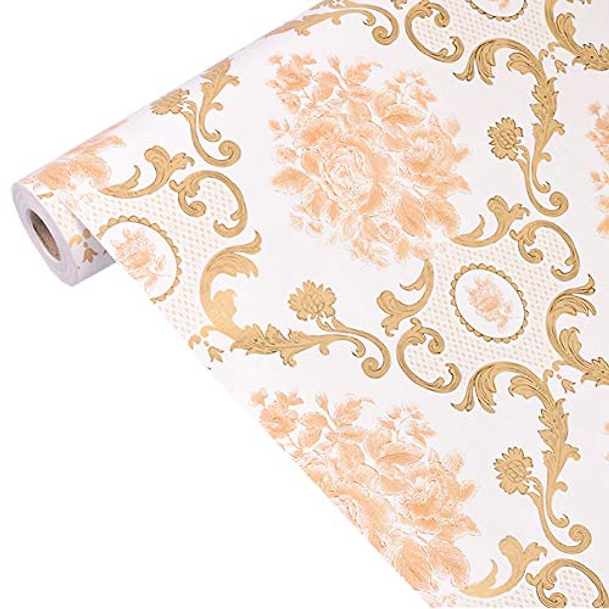 Simplemuji Wallpaper 17.7x98inch White /Gold Peel and Stick for Counter Table Self Adhesive Shelf Drawer Arts and Crafts Paper