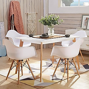 NAFORT Dining Table Chairs Set of 2, White Plastic Shell Chair with Wooden Legs, Backrest & Armrest, Mid Century Modern Style Dinning Chairs for Kitchen, Dining Room & Waiting Room, 2PCs